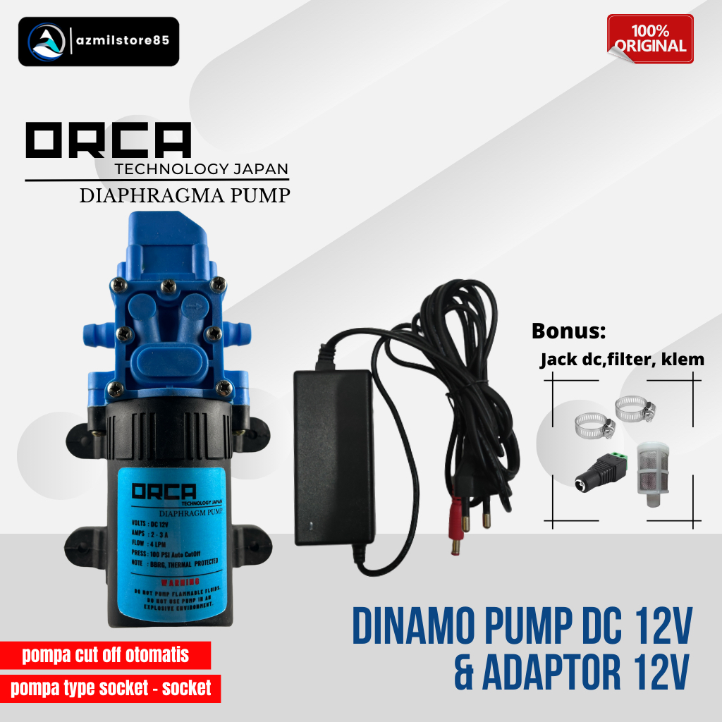 Jual POMPA AIR DC12V/DINAMO POMPA SPRAYER + ADAPTOR 12V ORCA POMPA DC ...