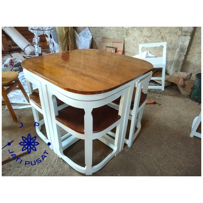 Jual Meja makan set 4 kursi kayu jati - meja sudut oval | Shopee Indonesia
