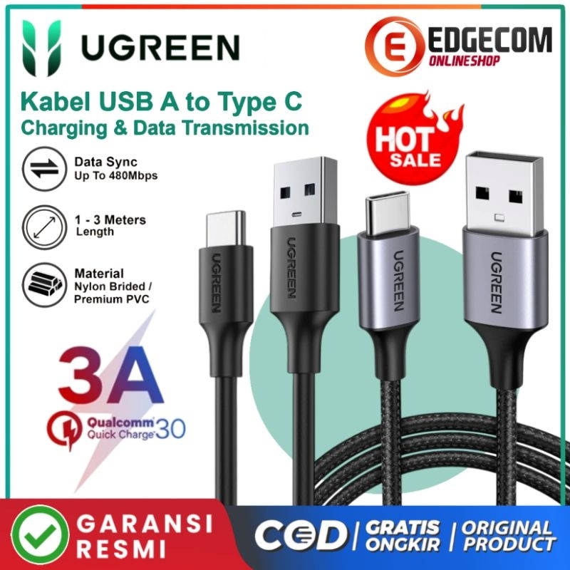 Jual UGREEN Kabel Charger/Data USB to TYPE C 3A Fast Charging Smartphone 50cm / 1 / 2 / 3 Meter ...