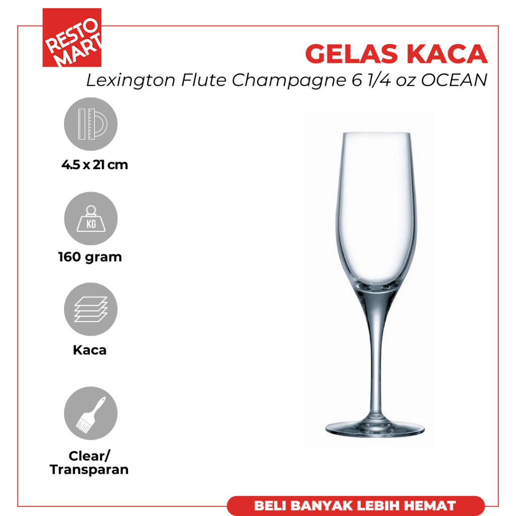 Jual Lexington Flute Champagne 6.25 oz / 473 ml OCEAN Kaca (2068009)(F2 ...