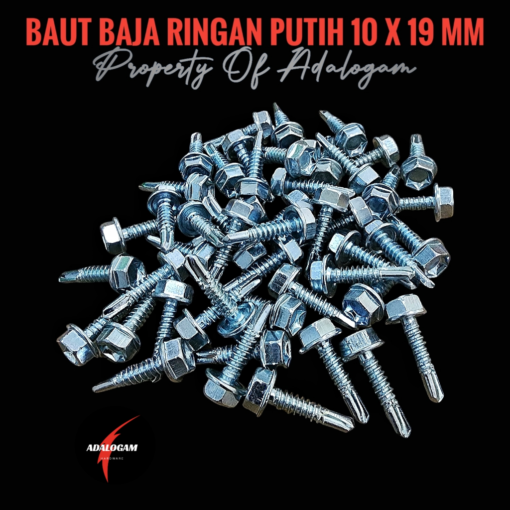 Jual Baut Skrup Sekrup Baja Ringan Putih Roofing 10 x 19 mm Isi 50 Pcs ...
