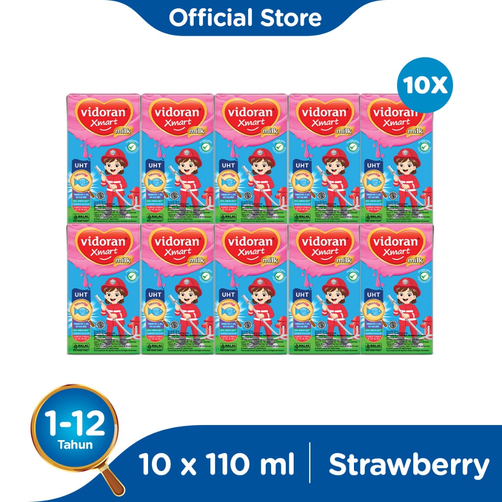 Jual Vidoran Xmart UHT Strawberry (1-12 th) - 10x110ml (Exp : 10.2025 ...