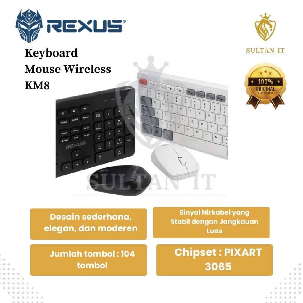 Jual Rexus Keyboard Mouse Wireless KM8 Combo ORIGINAL | Shopee Indonesia