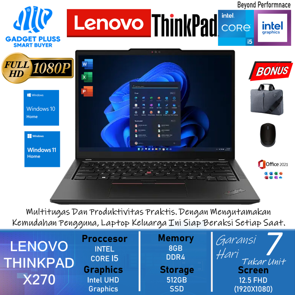Jual Laptop Lenovo Thinkpad X270 Intel Core I5 6200U 8GB 512GB SSD 12.5 Inch FHD Windows11 Pro ...
