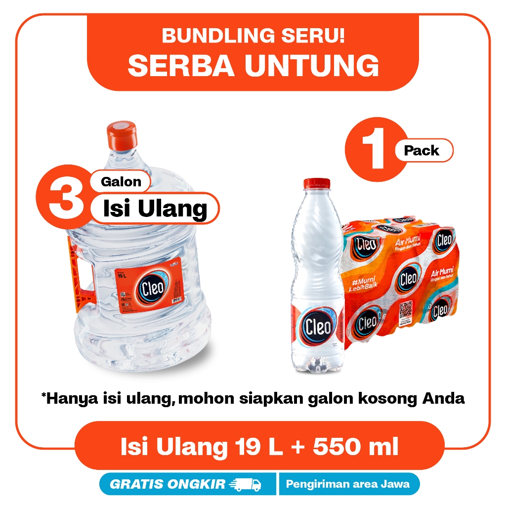 Jual Cleo Air Murni 3 Galon 19L REFILL + 550ml 1 pack | Shopee Indonesia