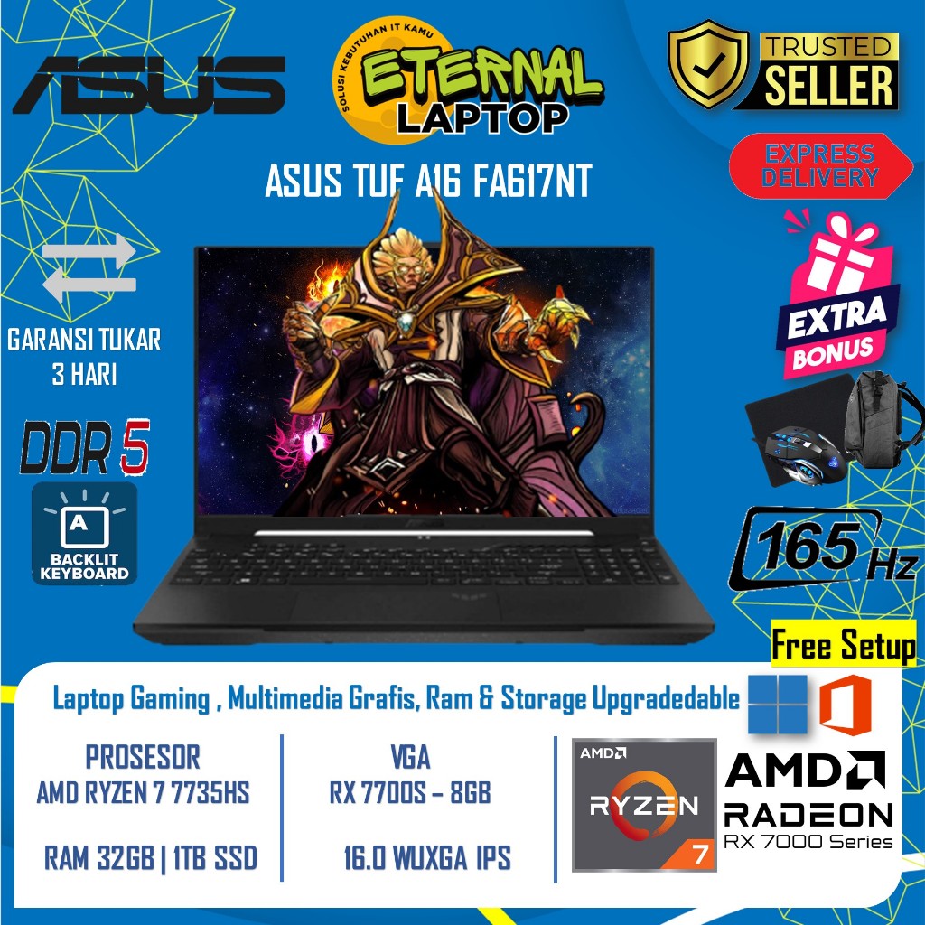 Jual Laptop Gaming Asus TUF ADVANTAGE A16 FA617NS AMD Ryzen 7 7735HS ...