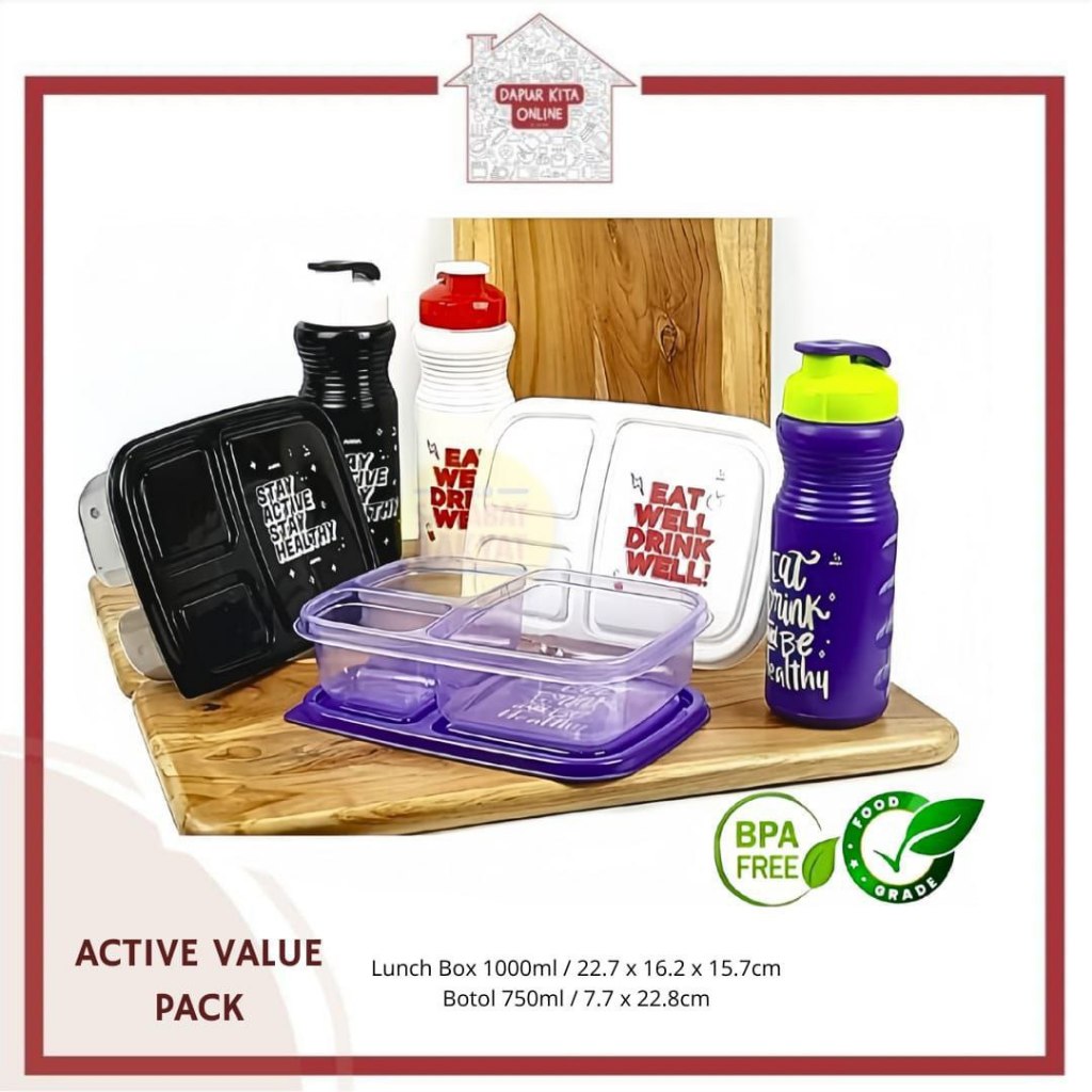 Jual 2in1 Paket Lunch Box / Kotak Bekal / Bygy Active Value Pack - Tempat Makan & Botol Minum ...