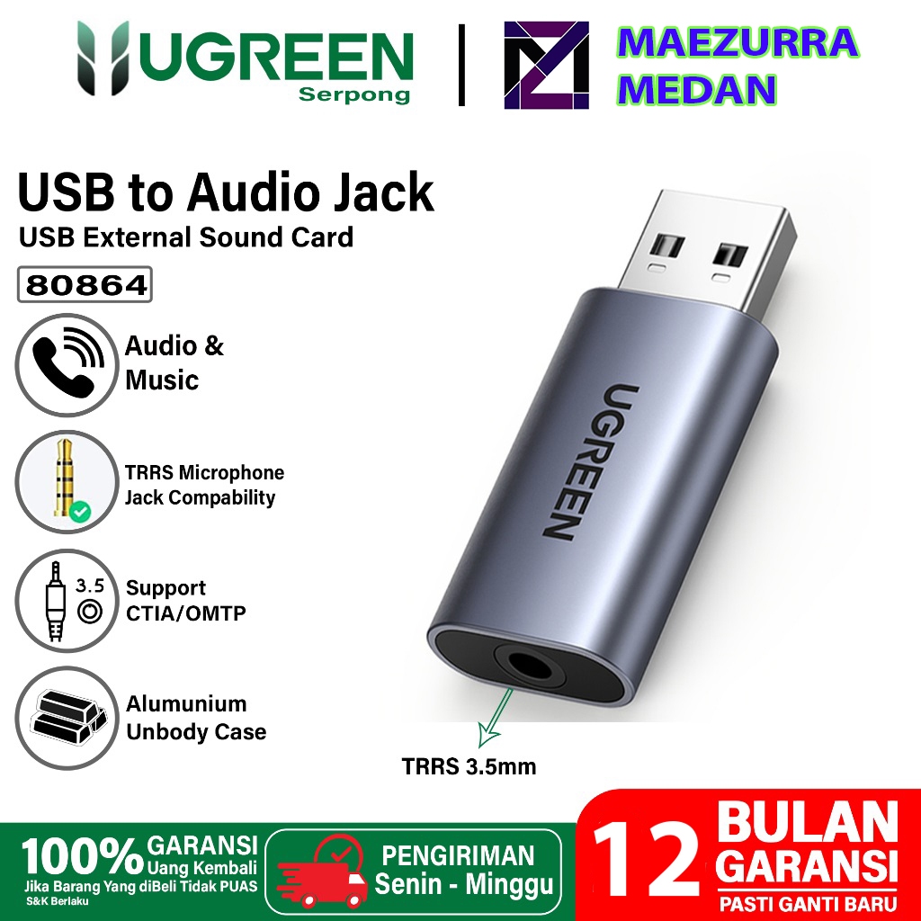 Jual UGREEN SoundCard Eksternal USB to 3.5mm Untuk Komputer Laptop ...