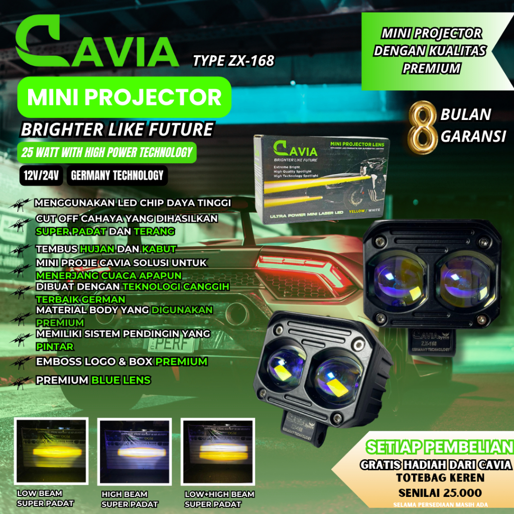 Jual CAVIA - PREMIUM MINI PROJIE LAMPU TEMBAK LASER SOROT LED MOBIL ...