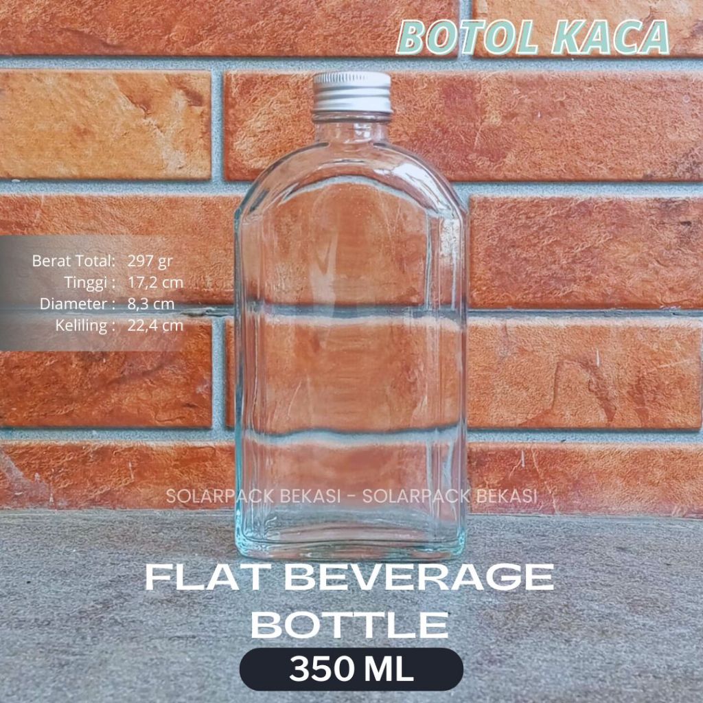 Jual Botol kaca bening 350ml Flat Beverage Gepeng Kopi Susu Jus Juice ...
