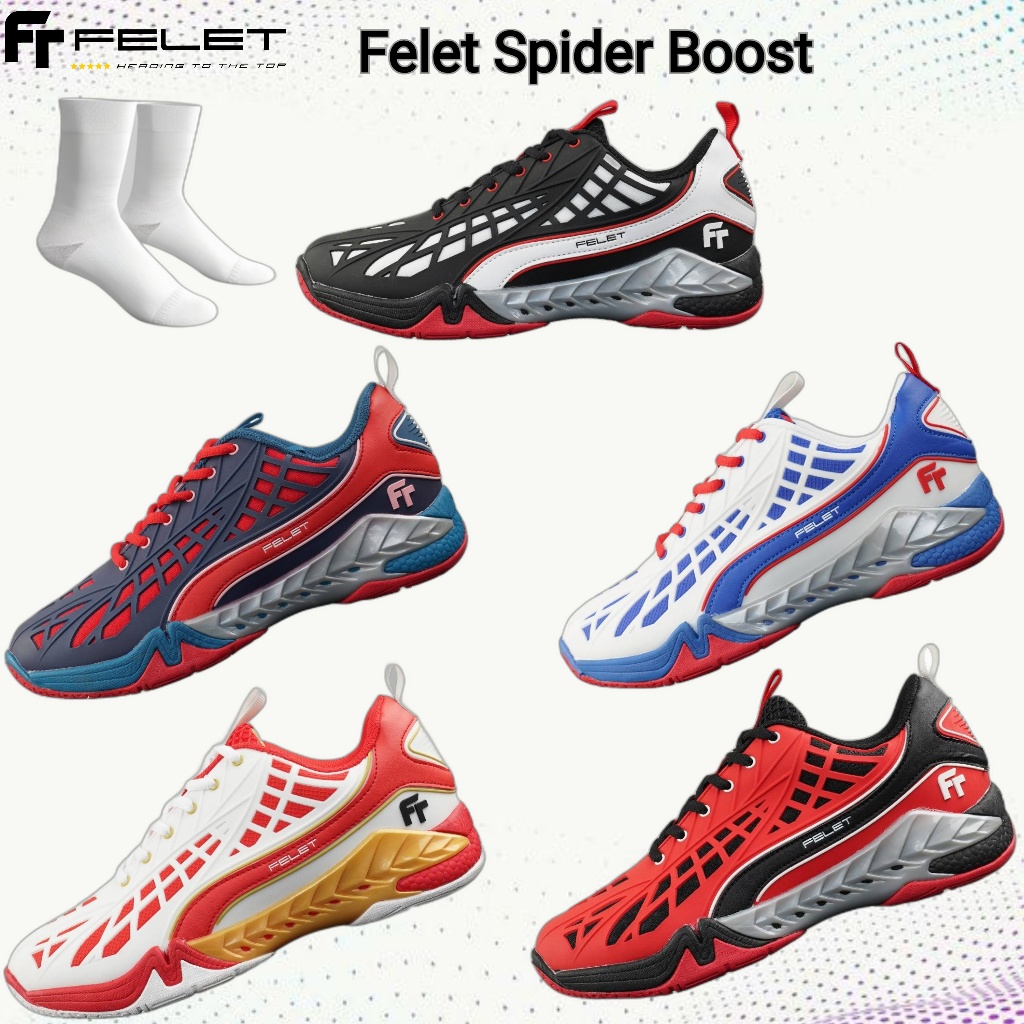 Jual Sepatu Badminton Felet Spider Boost Original free Kaos Kaki ...