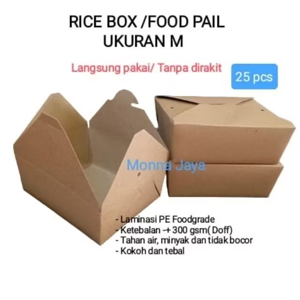 Jual (Isi 25 pcs) Paper Rice Box/ Food Pail/ Paper Lunch Box / Kotak ...