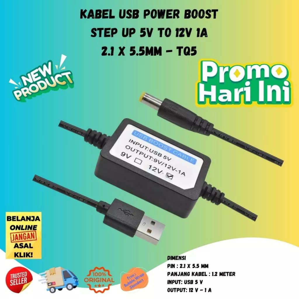 Jual USB 5v Step Up to 12v 5.5x2.1mm Male Lampu Strip LED Router WiFi ...