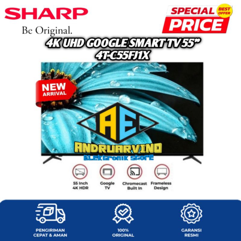 Jual SHARP UHD 4K 55 INCH 4T-C55FJ1X GOOGLE SMART TV FRAMELESS DESIGN ...