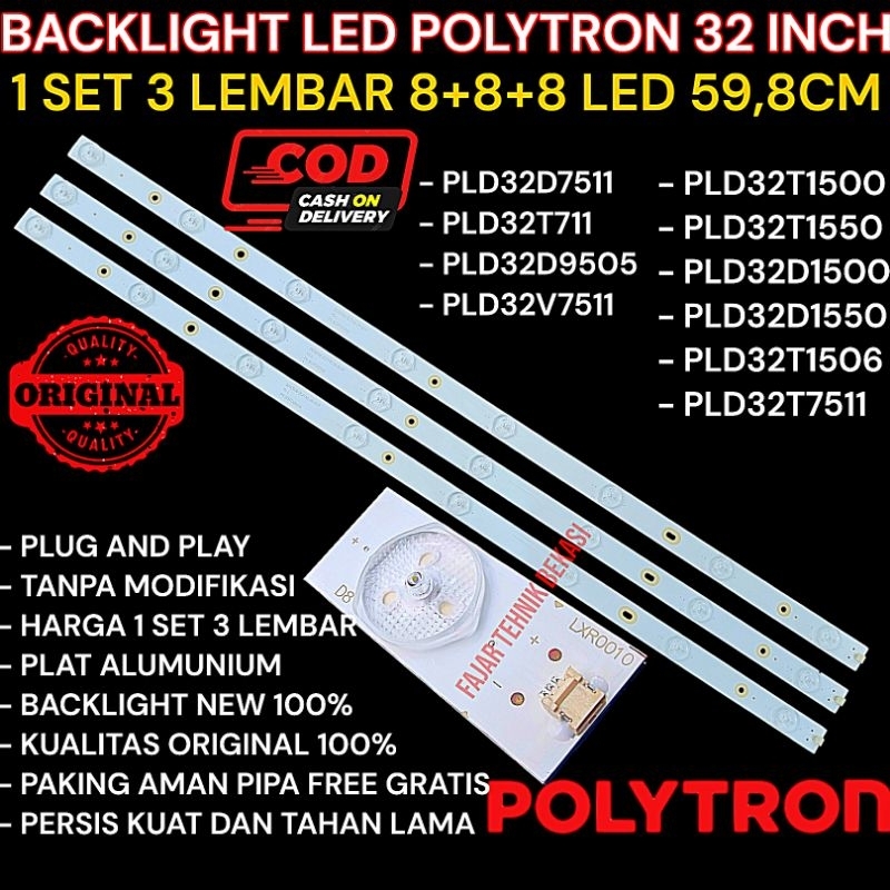 Jual LAMPU BL BACKLIGHT LED TV POLYTRON 32 INCH INCI 8K 3V - 8 MATA 3 VOL - 8 KANCING 3VOLT ...