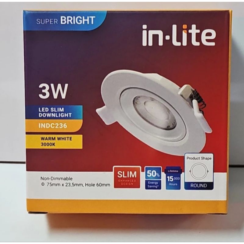 Jual Lampu LED Slim Downlight 3 WATT Inbow INLITE INDC236 Spotlight 3W ...