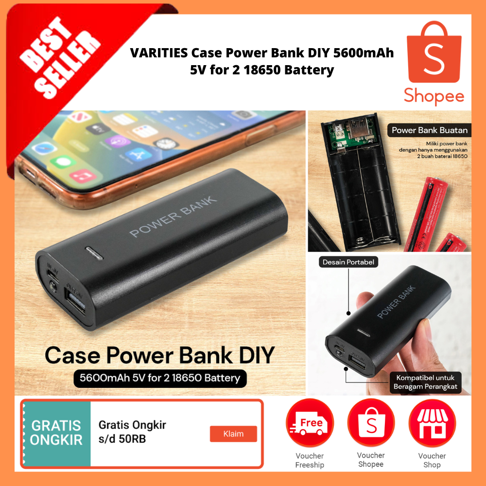 Jual Case Power Bank DIY 5600mAh 5V for 2 18650 Battery / Casing ...