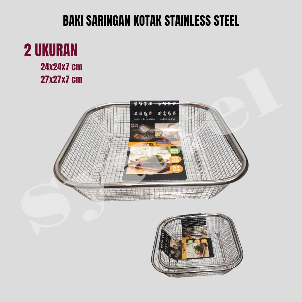 Jual baki saringan kotak stainless steel/keranjang peniris makanan ...