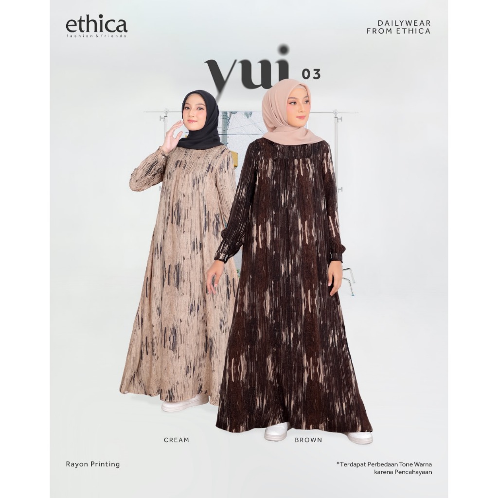 Jual ES - (COD) ETHICA YUI 03 (Cream, Brown) Gamis Katun rayon Motif ...
