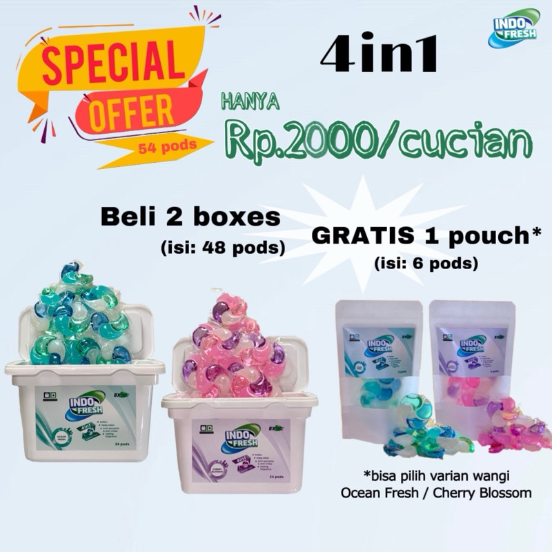 Jual (Paket 54 pods) 4in1 INDOFRESH Laundry Pods Kapsul Detergen ...