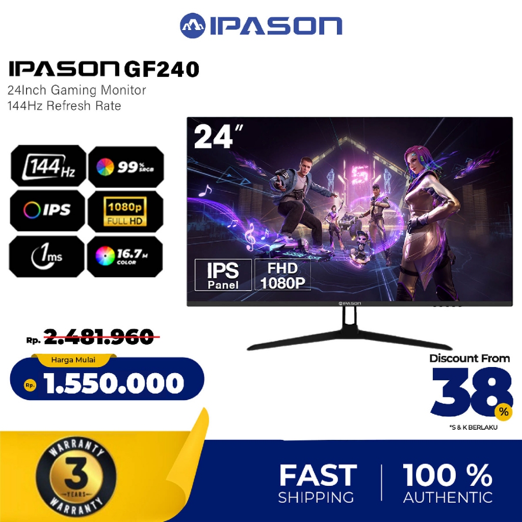 Jual IPASON Gaming Monitor GF240 23.8-inch 144HZ IPS 1920x1080 | Shopee ...