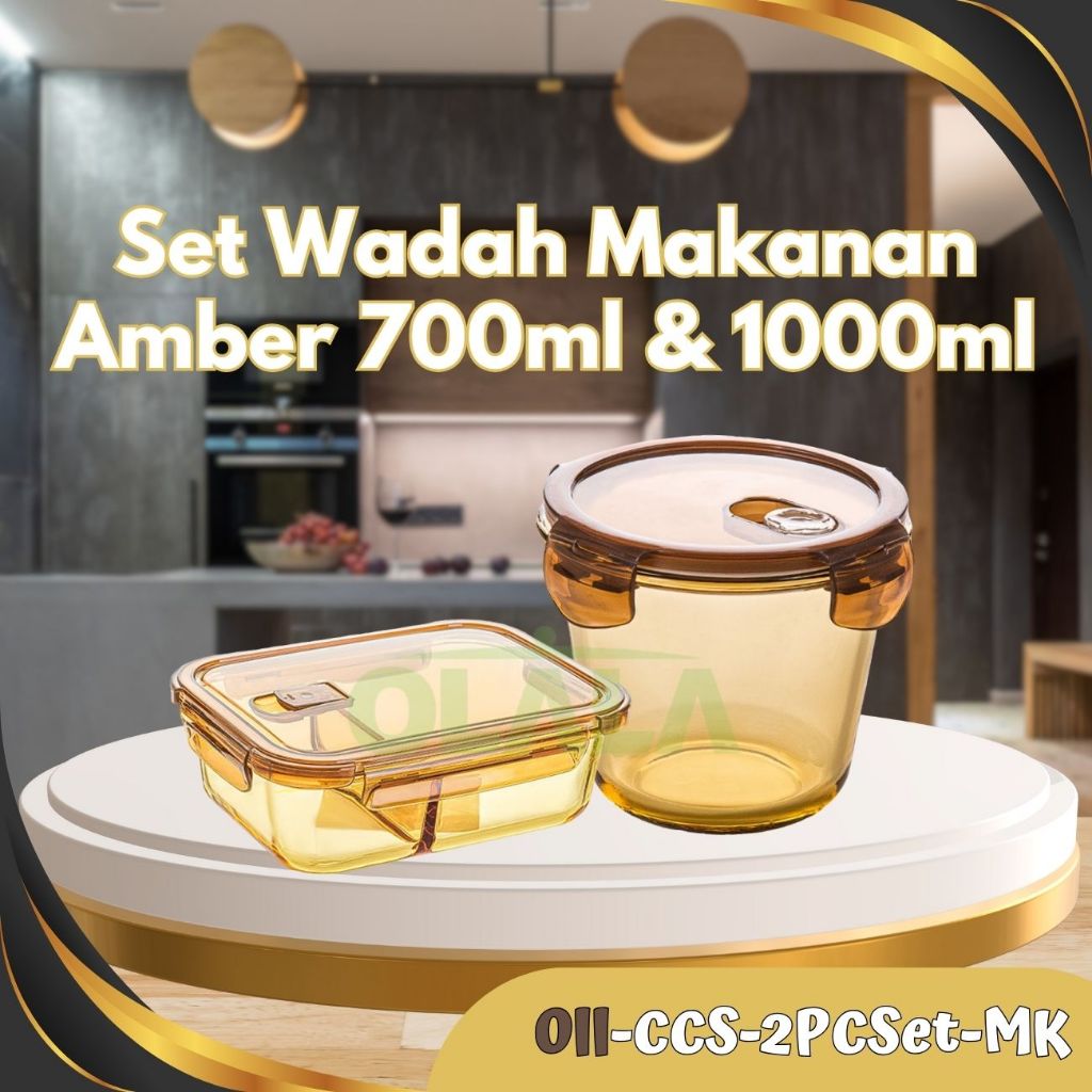 Jual 【COD】2 In 1 Set Wadah Makan & Sup Kaca Amber 700ml & 1000ml Anti bocor ( OLL-CCS-2PcSet-MK ...