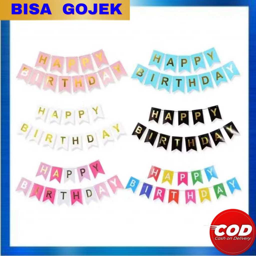 Jual Zifoil Banner Happy Birthday / Bunting Flag HBD Huruf Gold ...