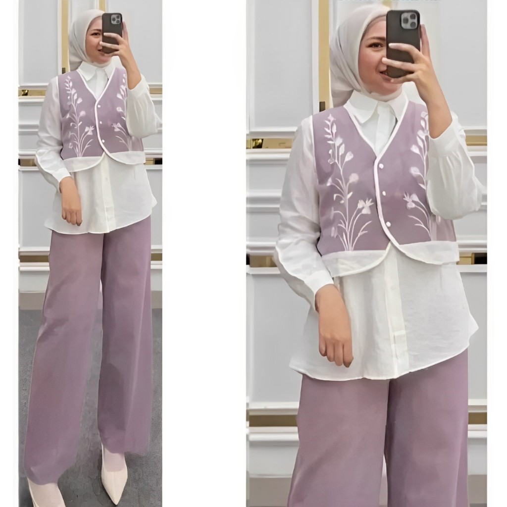 Jual Hania Set 3 In 1 Setelan Wanita Bordir Kekinian Elegan One Set ...