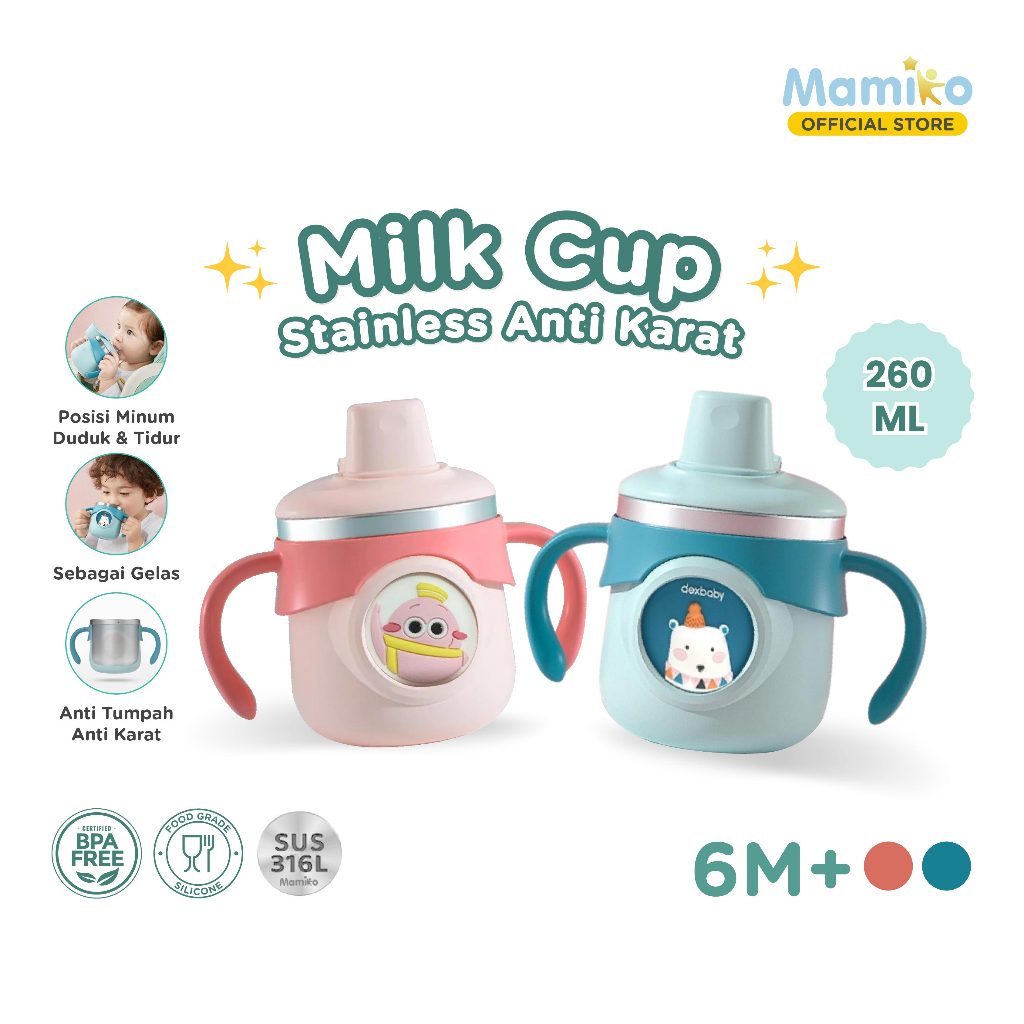 Jual Mamiko Gelas Botol Susu Stainless Bayi Anak 260 ML | Milk Cup ...