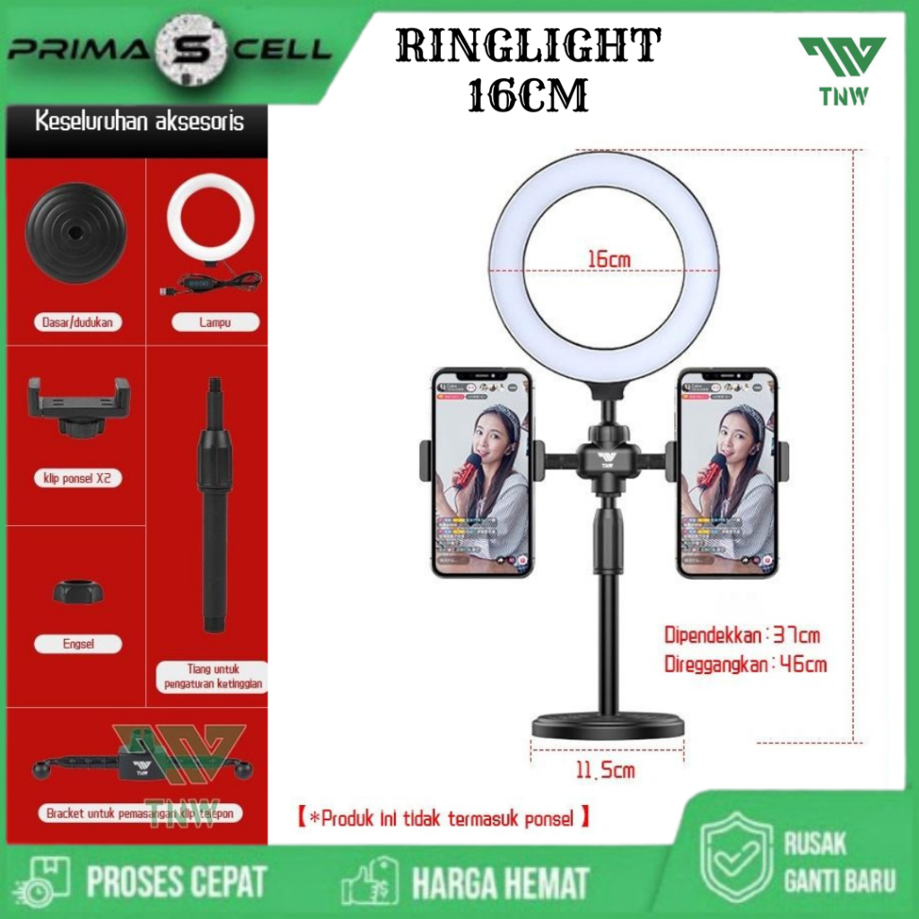 Jual Tnw Ring Light 16Cm+Tripod +2 Holder Hp Ring Light Tripod Mini Stand Hp Live Stream Selfie ...