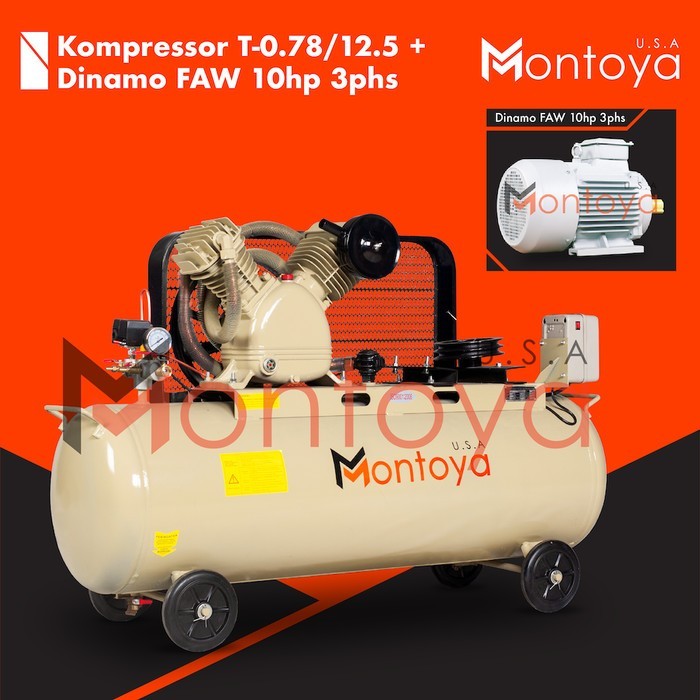 Jual Kompresor Angin 10 HP Montoya T-0.78/12.5 + Dinamo 10 HP 3 Phase ...