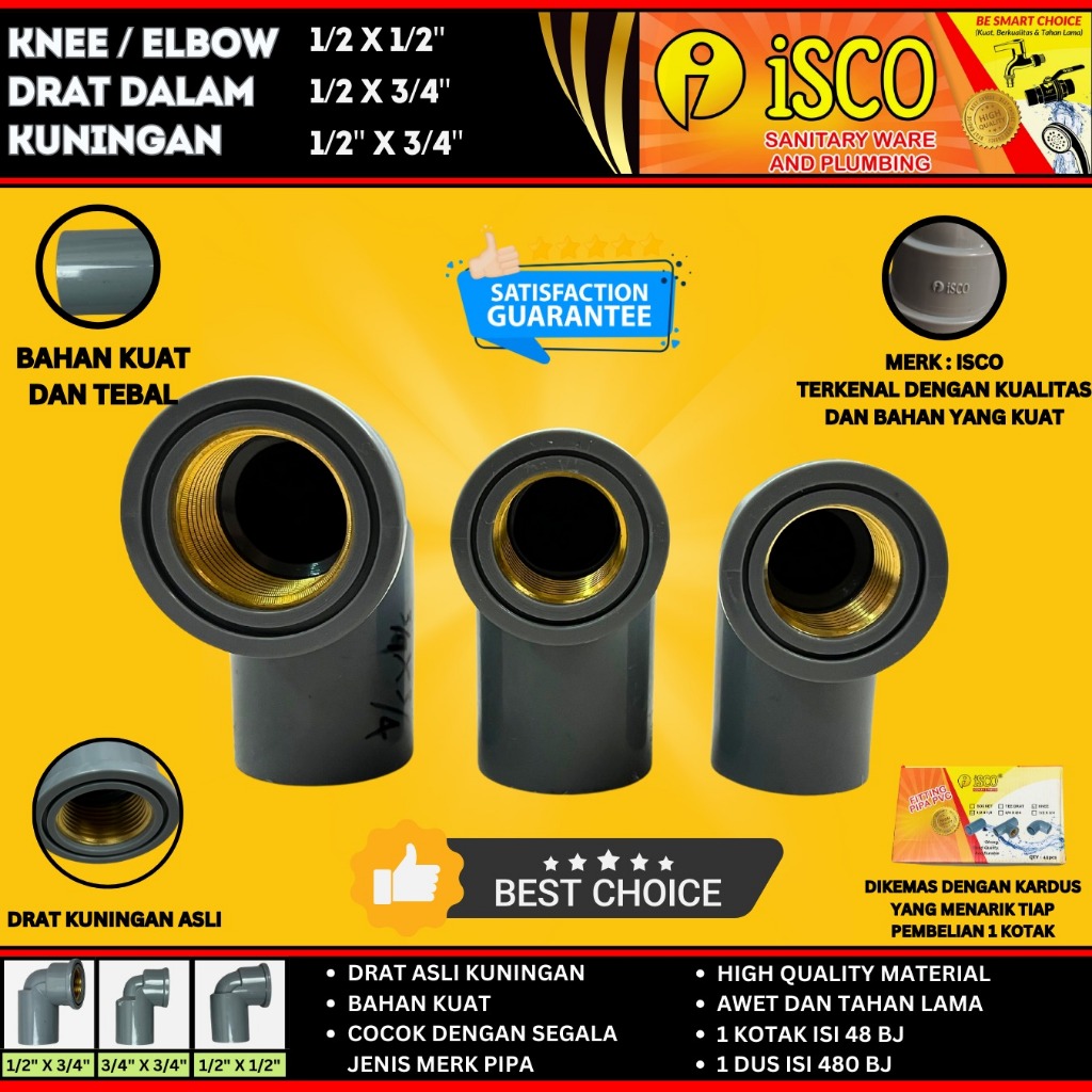 Jual Knee Drat Dalam AW Kuningan 1/2 - 1/2 x 3/4 - 3/4Inch ISCO KDD Faucet Elbow Metal Insert ...