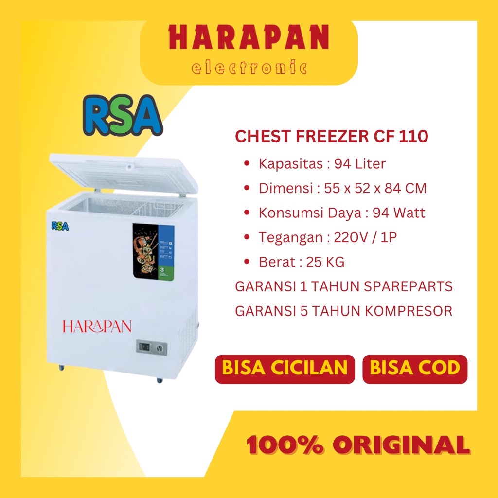 Jual CHEST FREEZER RSA CF 110 - 94 LITER / KULKAS BOX MAKANAN BEKU ...