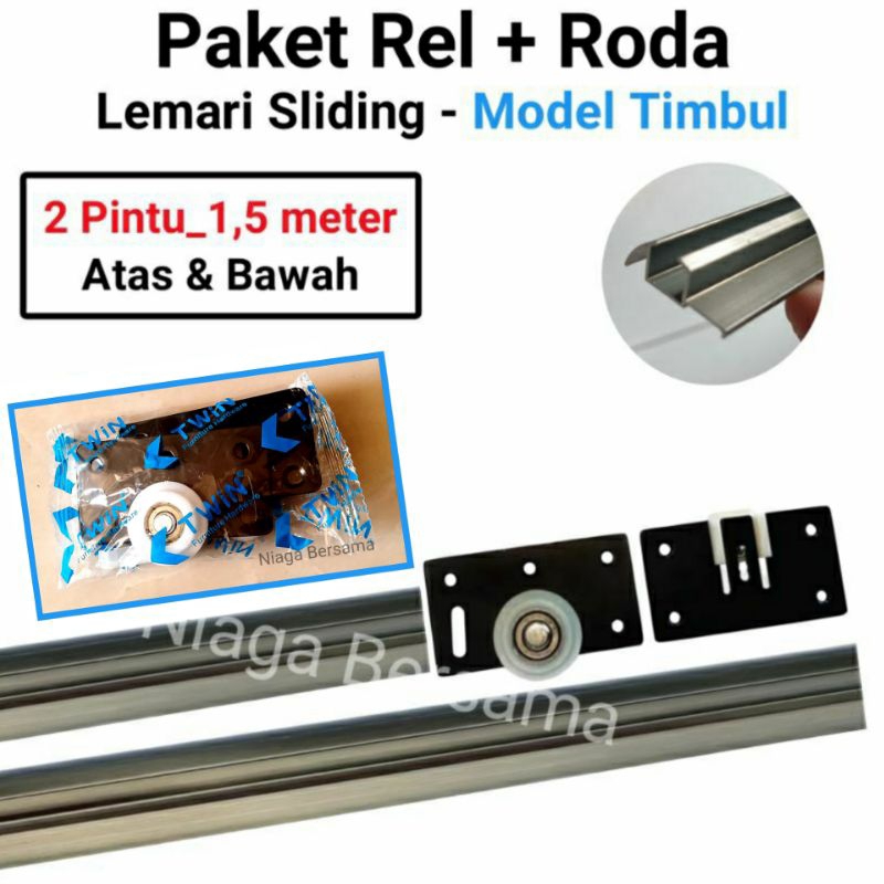 Jual Rel Sliding Lemari 2 Pintu 1,5 Meter Model Timbul Plus Roda Geser SD 380 Komplit | Shopee ...