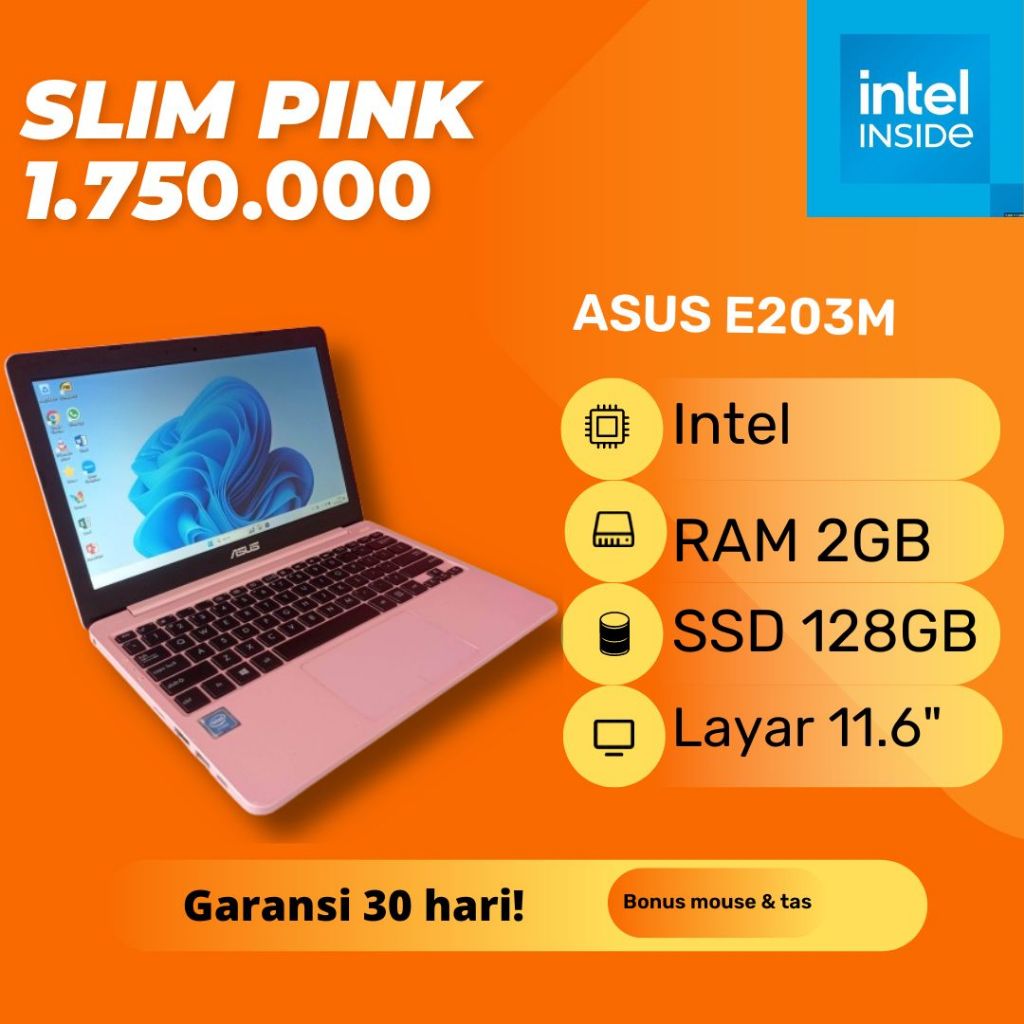 Jual Notebook Asus E203M Warna Pink Rose Gold Slim Tipis SSD 128GB Win ...