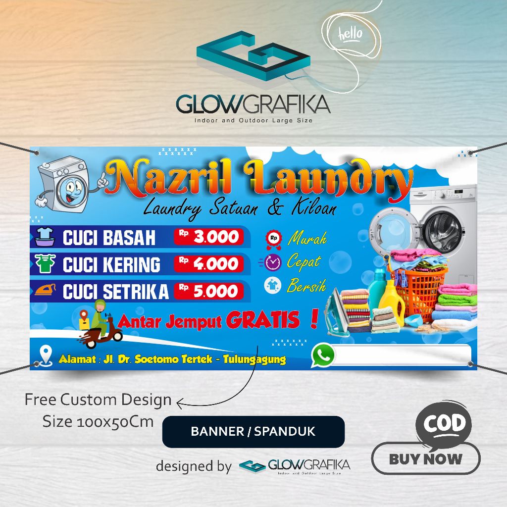 Jual Cetak Spanduk Banner Laundry Model Biru | Shopee Indonesia
