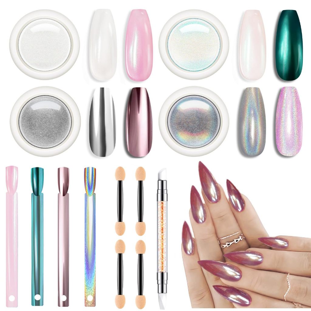 Jual Modelones Chrome Powder for Nails 4 pcs, Magic White Pearl Chrome ...