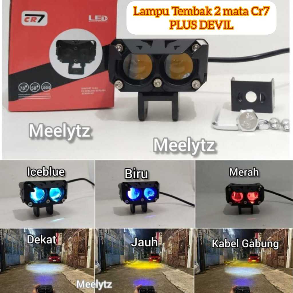 Jual Lampu Tembak LED 2 Mata Lensa CR7 Plus Topi plus devil full ...