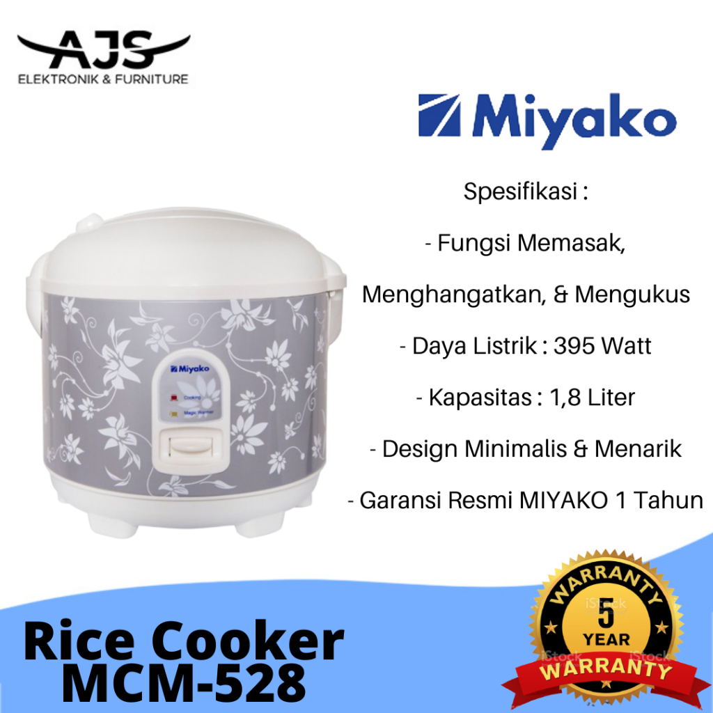 Jual Magicom Rice Cooker 3 in 1 MIYAKO MCM 528 kapasitas 1,8 Liter ...