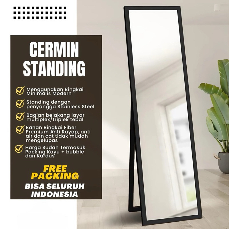 Jual Cermin Full Body Kaca Standing Mirror Frameless Termurah ...