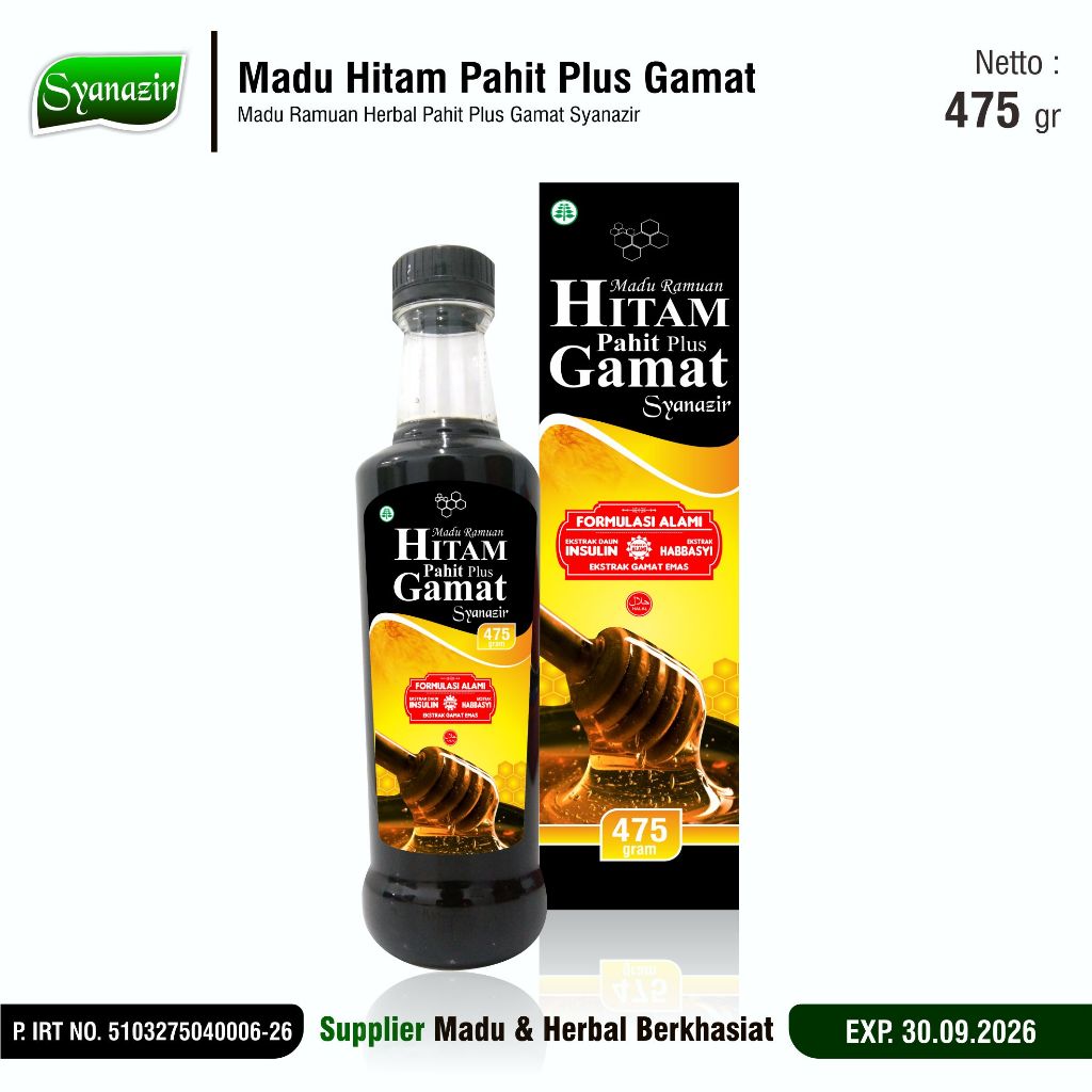 Jual Madu Hitam Pahit Plus Gamat Syanazir 475 gr | Madu Ramuan Herbal ...
