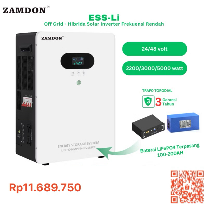 Jual Zamdon Ess-Li Solar Inverter Frekuensi Rendah 2.2KW-5KW Hibrid Off ...