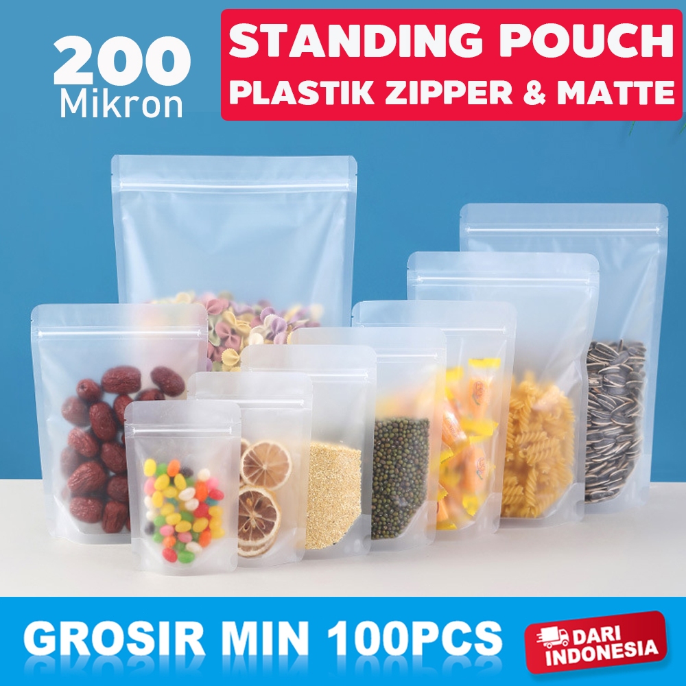 Jual 100PCS Plastik Ziplock Standing Pouch Transparan matte doff ...