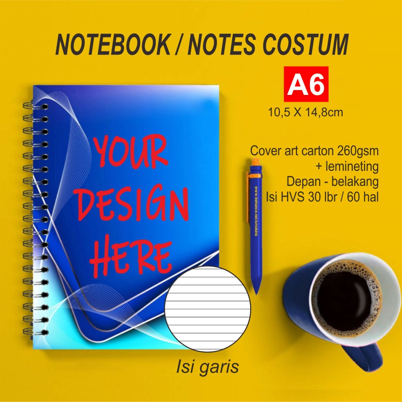 Jual Notebook/notes spiral custom A6 isi 30 lembar garis/polos | Shopee ...