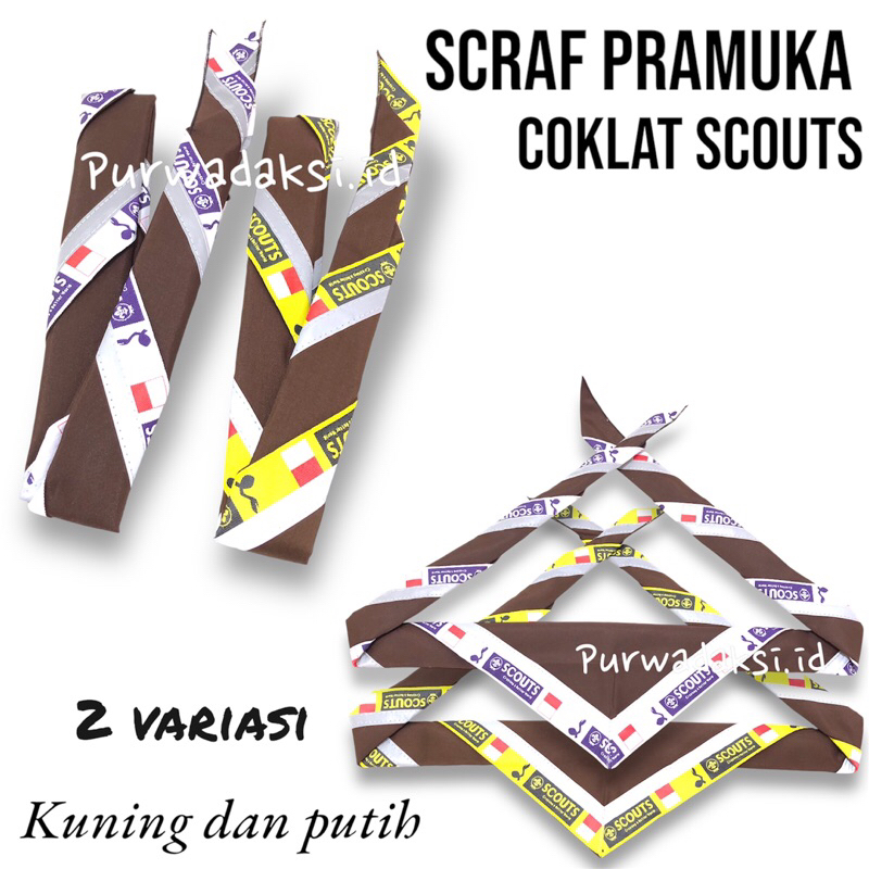 Jual scraf pramuka jumping scout coklat lis 2 warna putih dan kuning ...