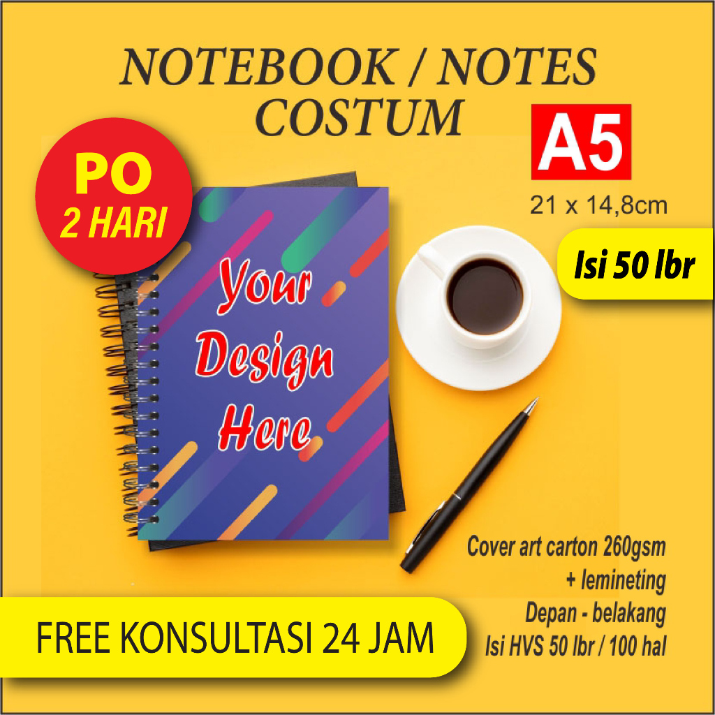 Jual Notebook/notes spiral custom A5 isi 50 lembar garis/polos | Shopee ...