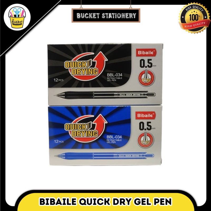 Jual quick drying retractable gel pen 0.5mm BBL-034 Bibaile gel pulpen ...