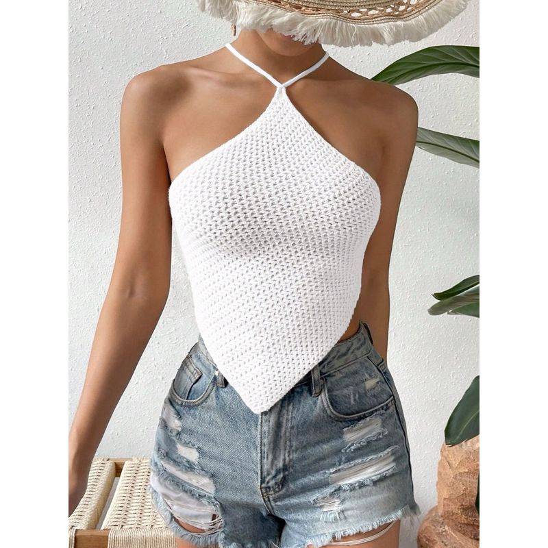 Jual SHEIN Cut Out Backless Crop Halter Top | Shopee Indonesia