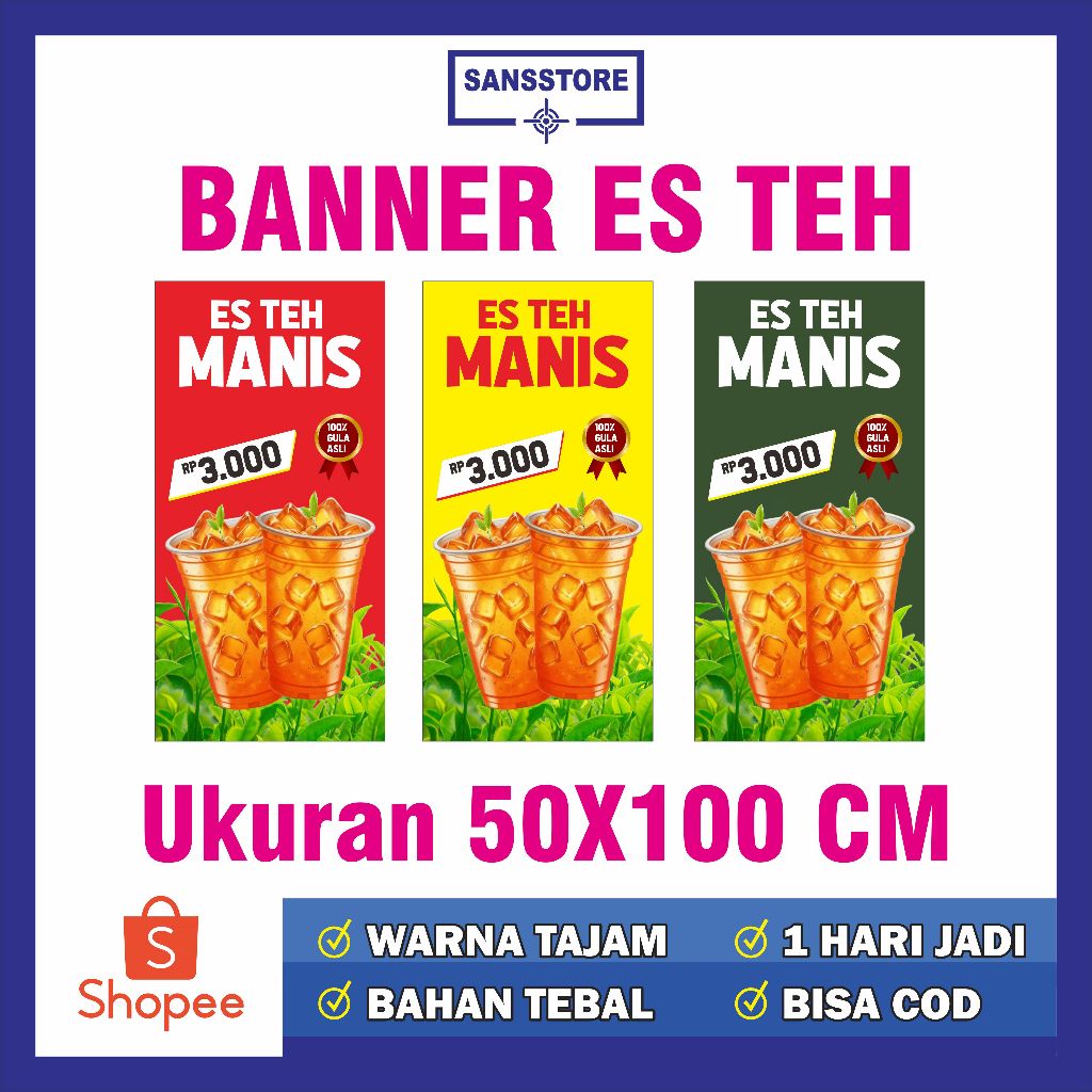 Jual BANNER ES TEH MANIS 50X100 CM | Shopee Indonesia