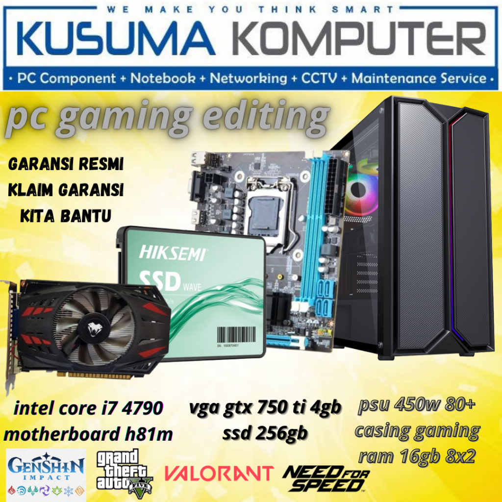 Jual PC Rakitan Gaming Editing intel Core i7 4790 SSD 256GB GTX 750 TI 16GB RAM | Shopee Indonesia